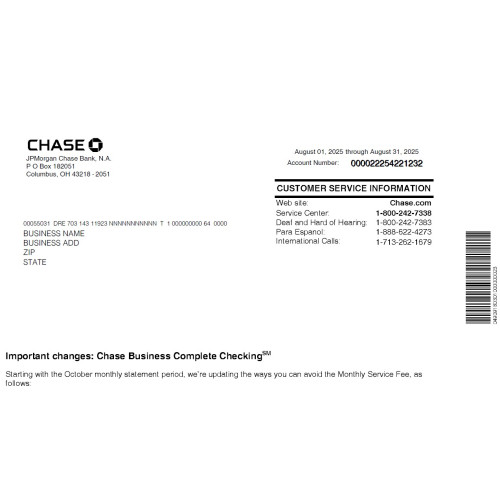 Chase Bank Statement Template Editable August 2025 - Download